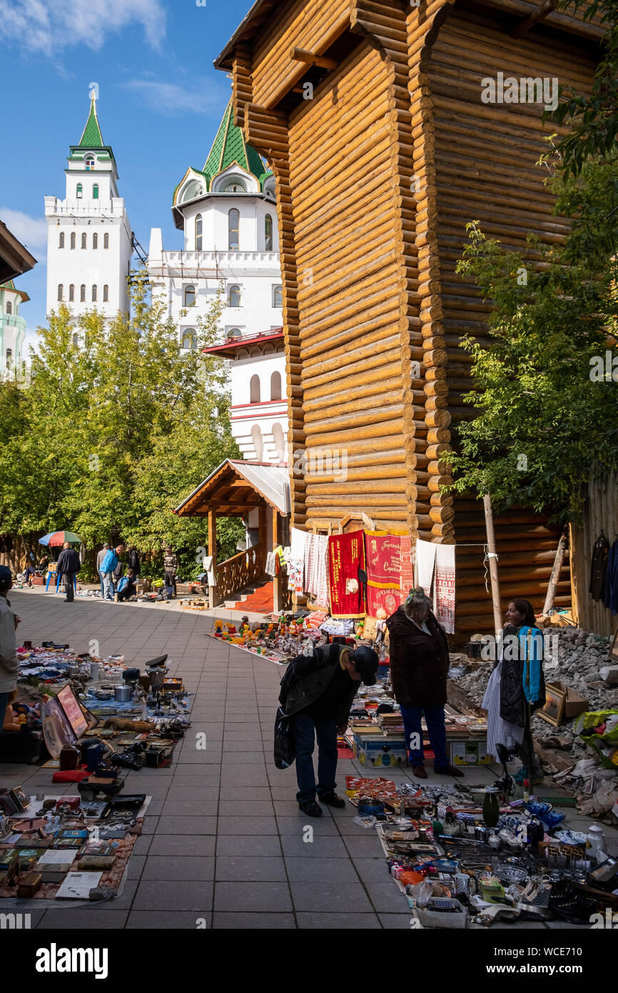 MOSCOW, RUSSIA - AUGUST 3, 2019: Izmailovsky Market. People shop at the ...