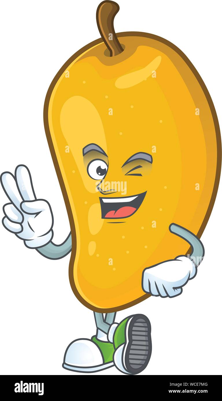 Two finger cartoon of mango character on a white background Stock ...