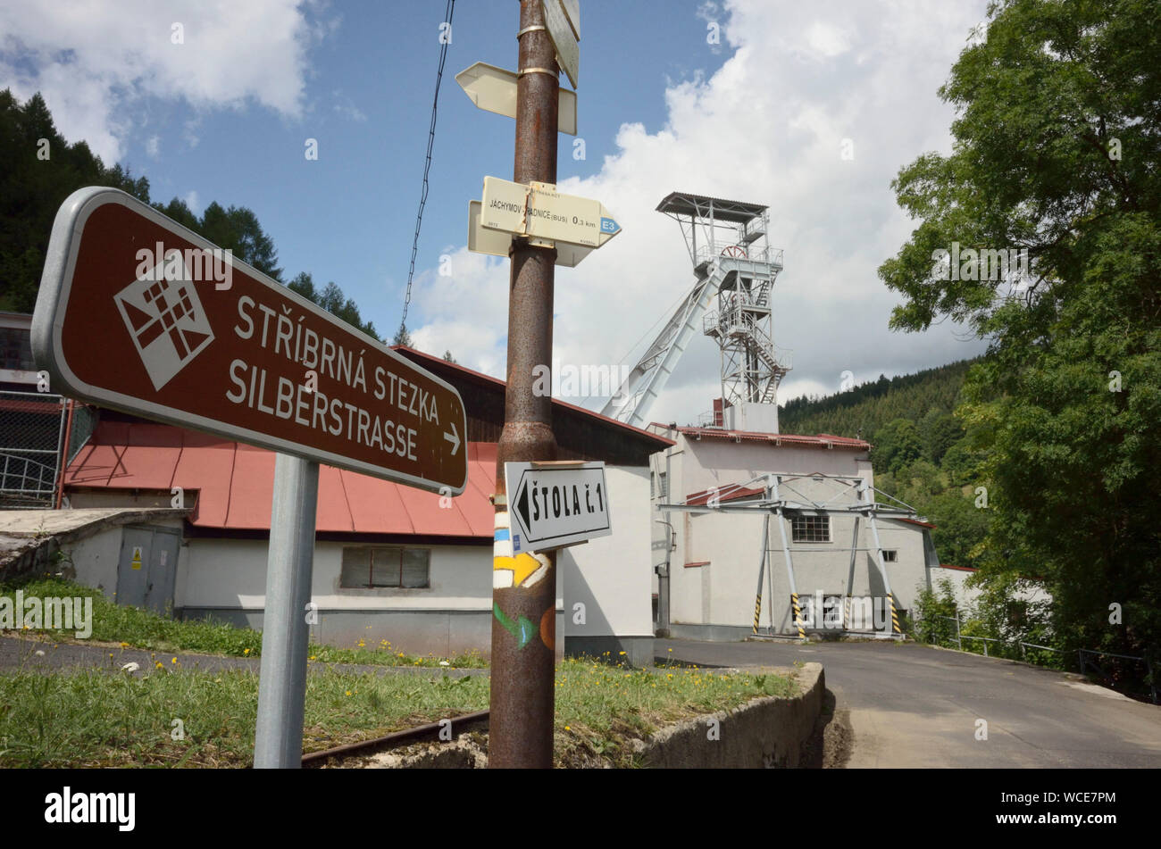 Jachymov, Germany. 08th Aug, 2019. A sign Silver Road points the way to ...