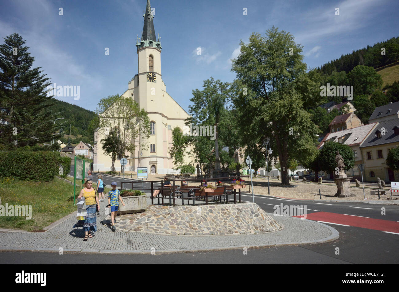 Jachymov, Germany. 08th Aug, 2019. The town church of St. Joachim and ...