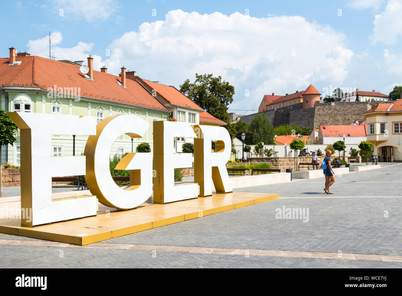 The word Eger in big letters in the street of Eger, Hungary Stock Photo ...