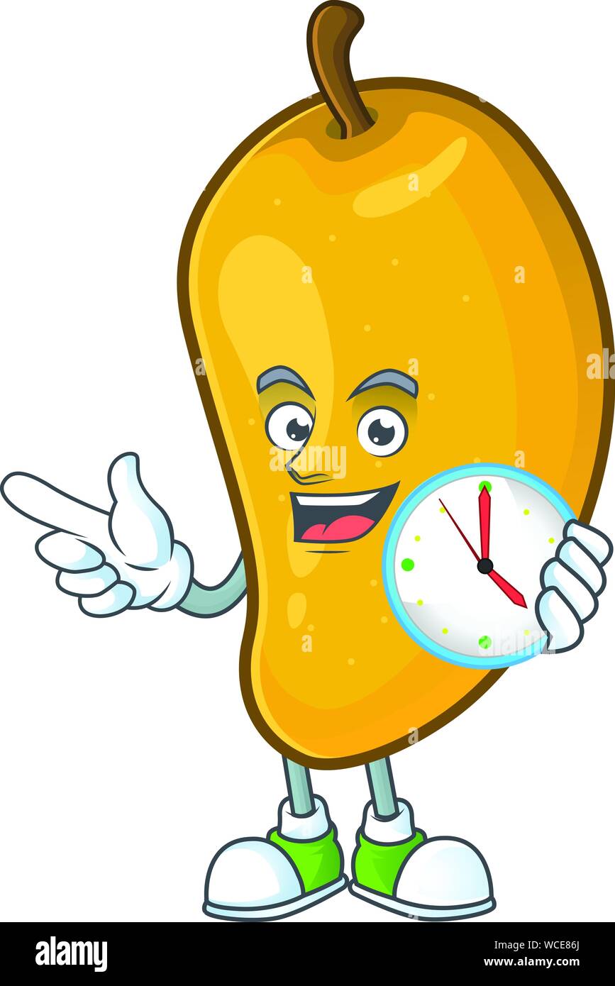 With clock cartoon of mango character on a white background Stock ...