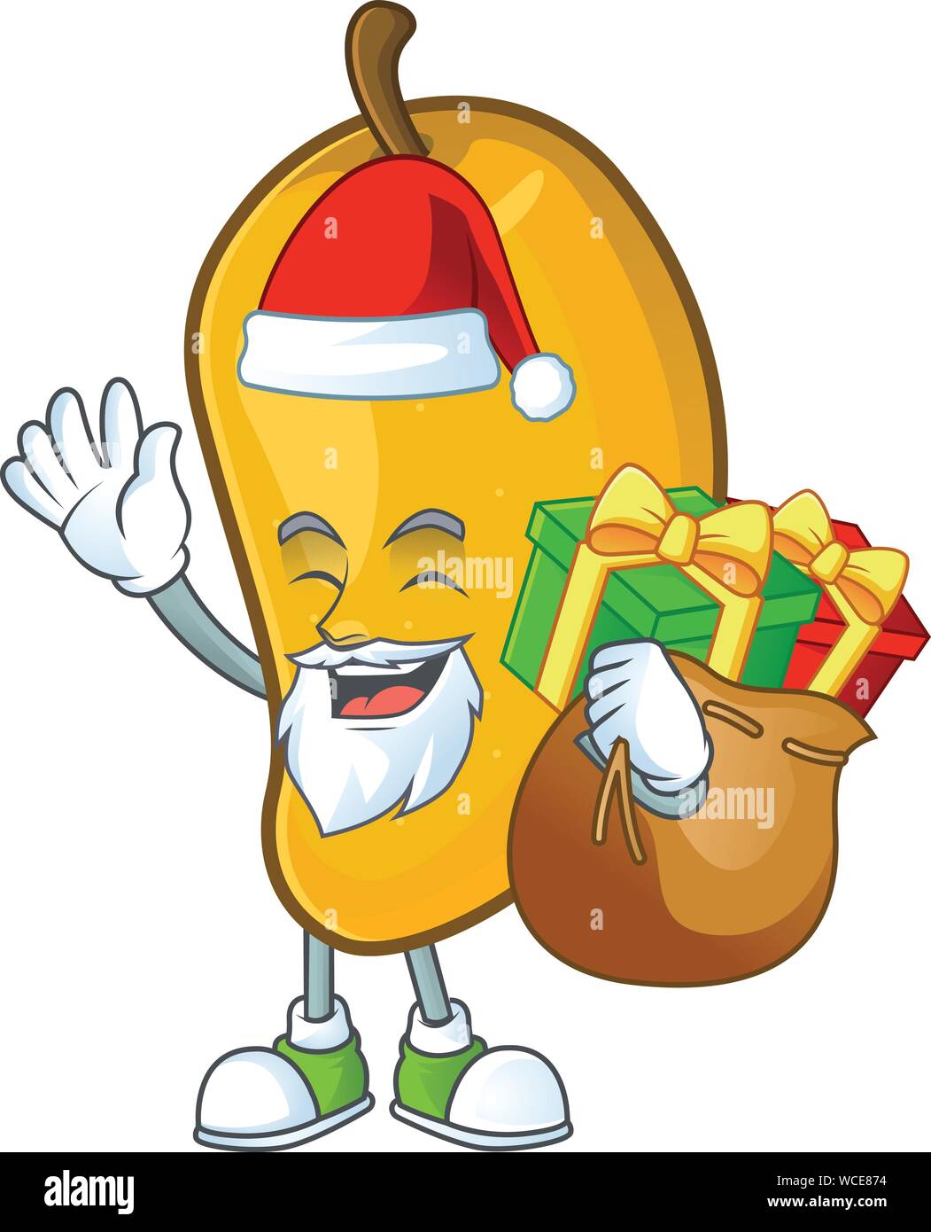 Santa with gift ripe mango character cartoon on white background Stock ...