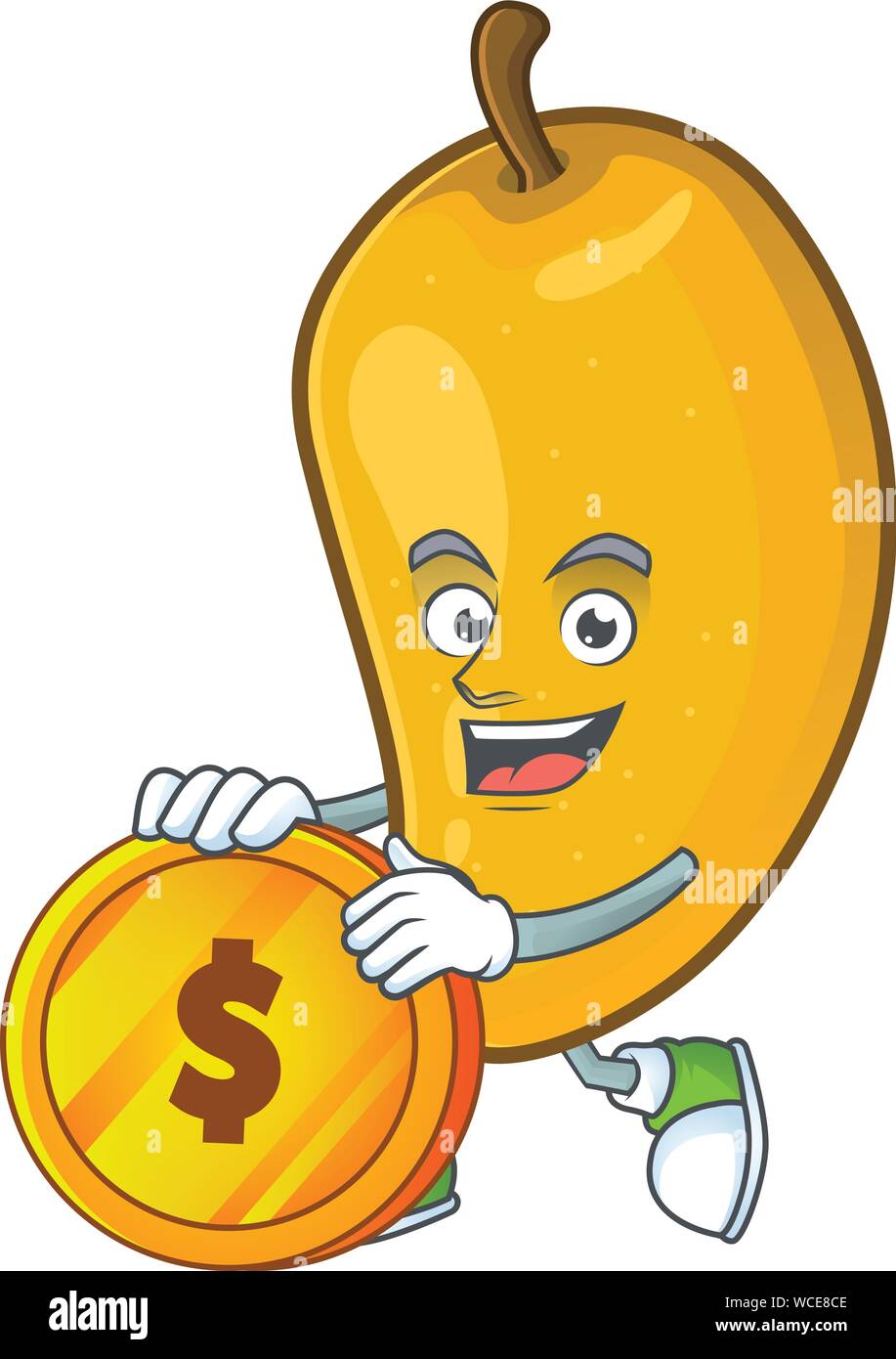 Bring coin ripe mango character cartoon on white background Stock ...
