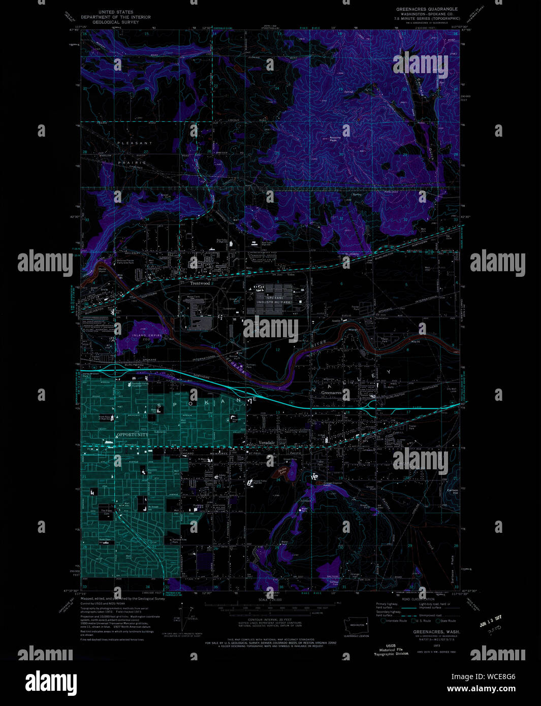 USGS Topo Map Washington State WA Greenacres 241418 1973 24000 Inverted ...
