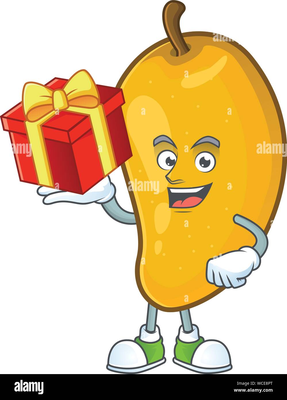 Bring gift ripe mango character cartoon on white background Stock ...