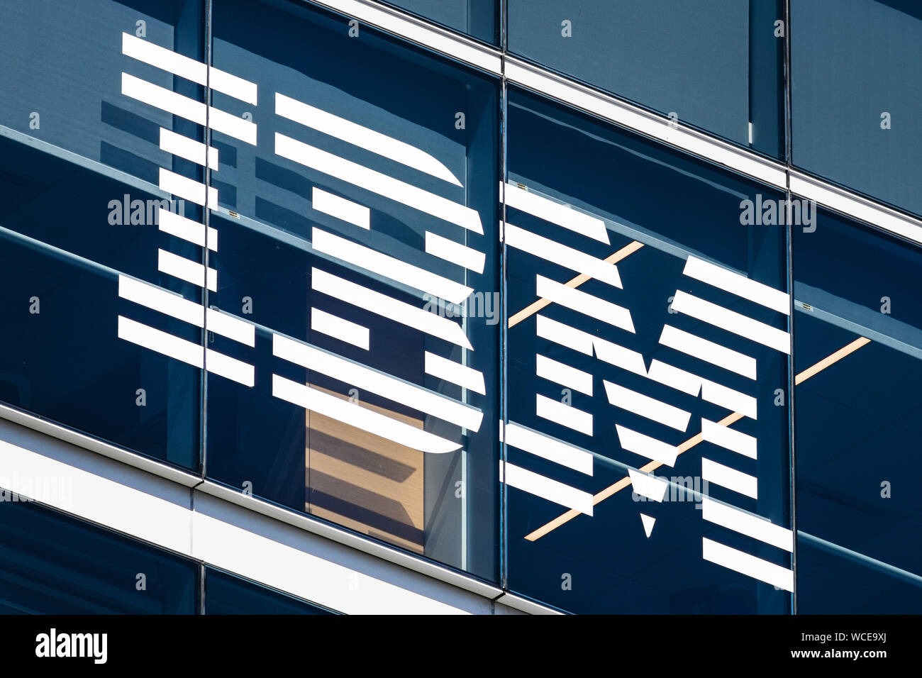 August 21, 2019 San Francisco / CA / USA - Close up of IBM logo at ...