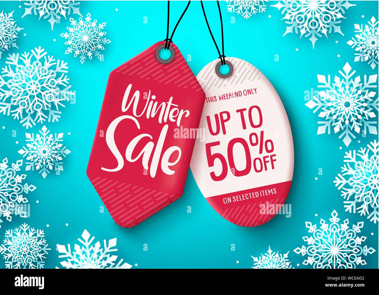 Winter sale tags vector banner. Sale tag with winter discount text ...