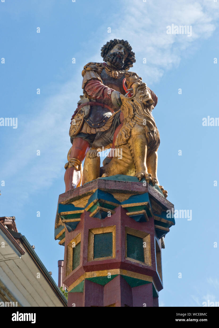 Simsonbrunnen fountain statue of Samson. Bern, Switzerland Stock Photo ...