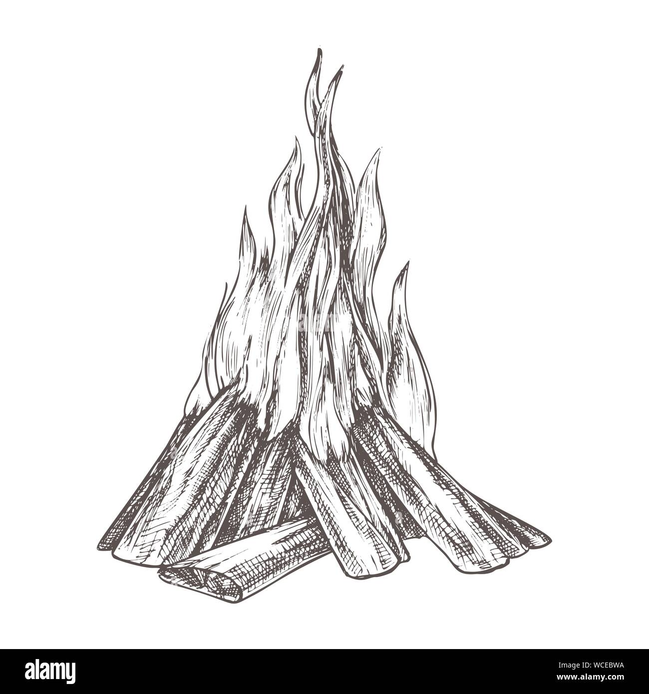 Traditional Burning Bonfire Monochrome Vector Stock Vector Image & Art ...
