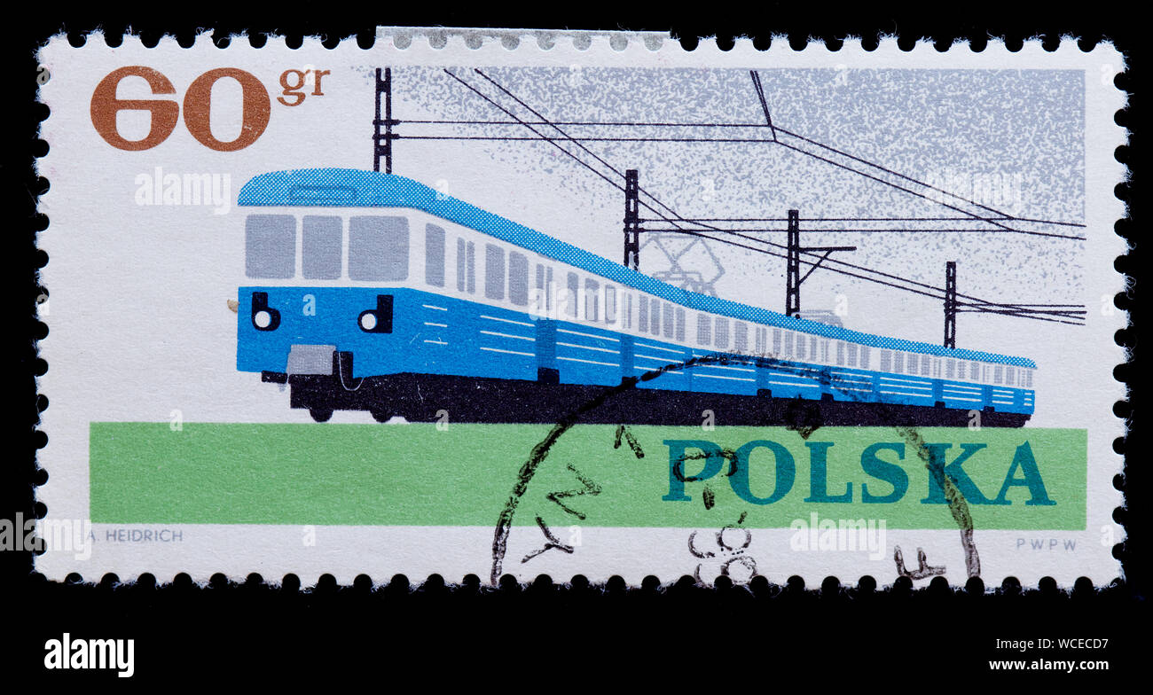 Poland Postage Stamp - Electric train Stock Photo - Alamy