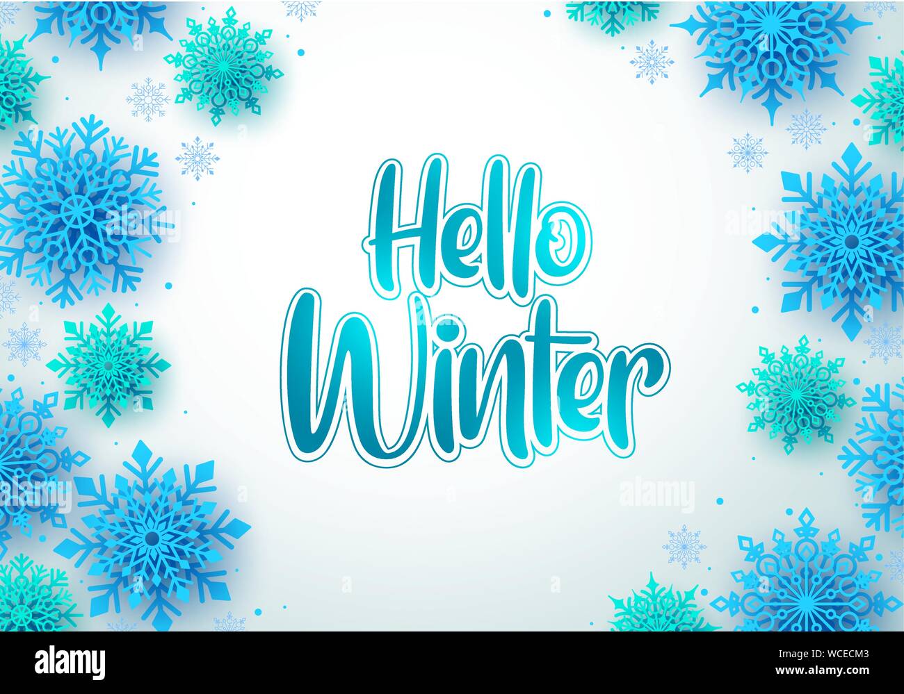 Hello winter vector greeting card background. Hello winter text and ...