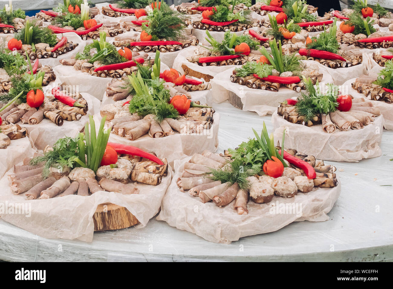 Meat and vegetable platters at banquet.Banquet wedding reception ...