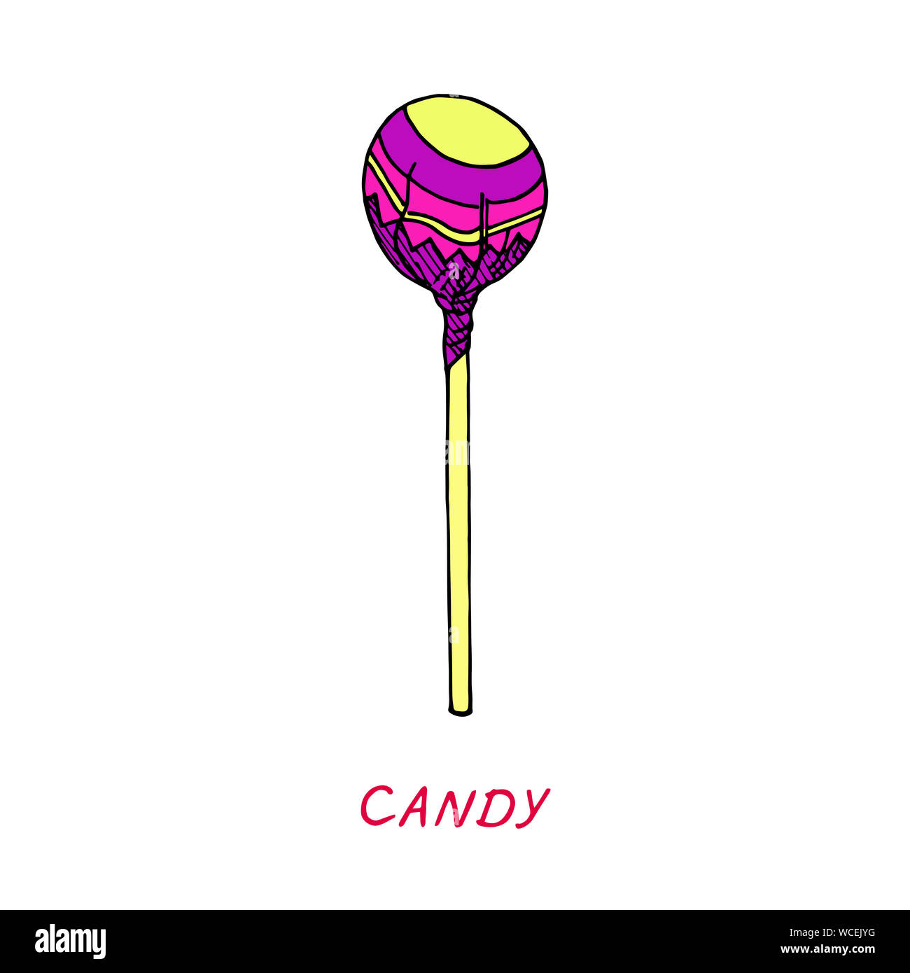 Wrapped striped lollipop drawing, hand drawn doodle, sketch, with ...