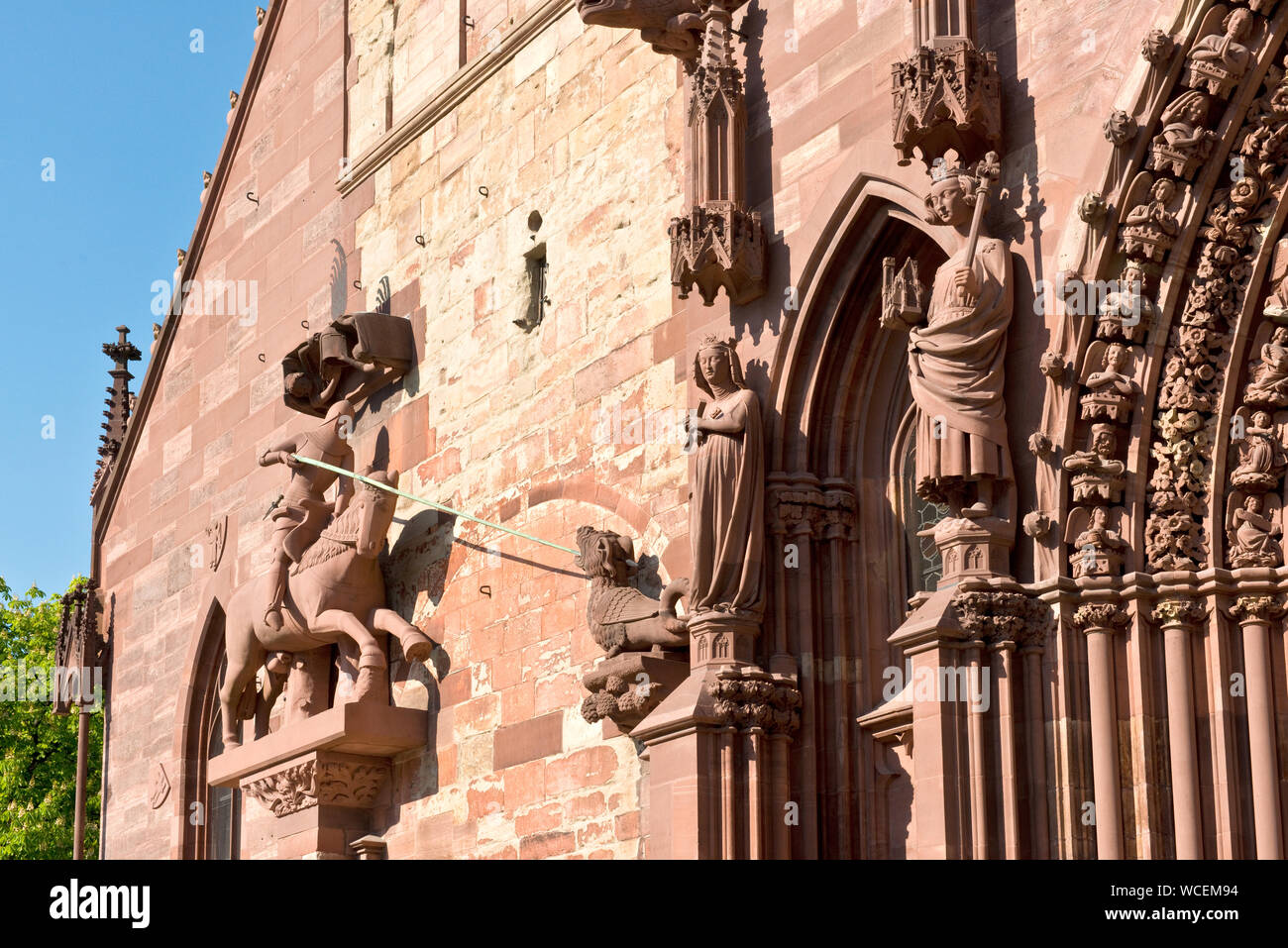 George and dragon statue sculptures on the main wall of the Basler ...