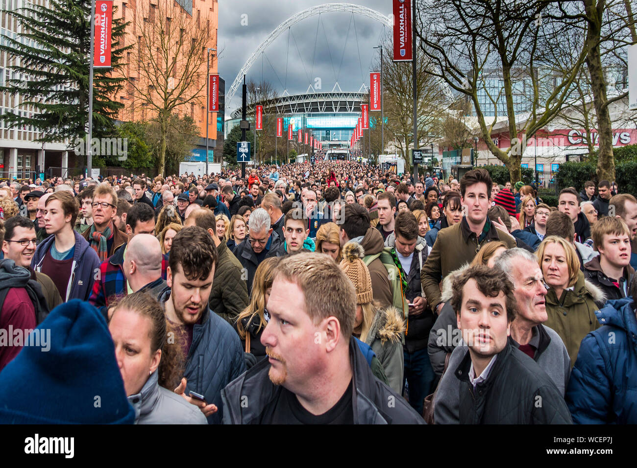 Large crowd leaving Wembley Stadium after an event. London Stock Photo ...