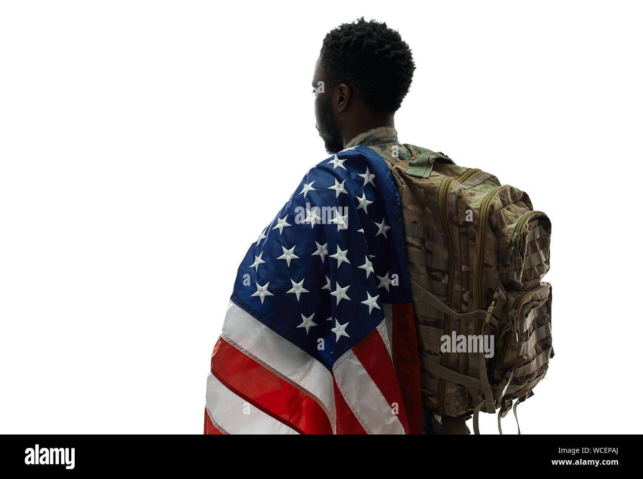 Back view of man with american flag hi-res stock photography and images ...
