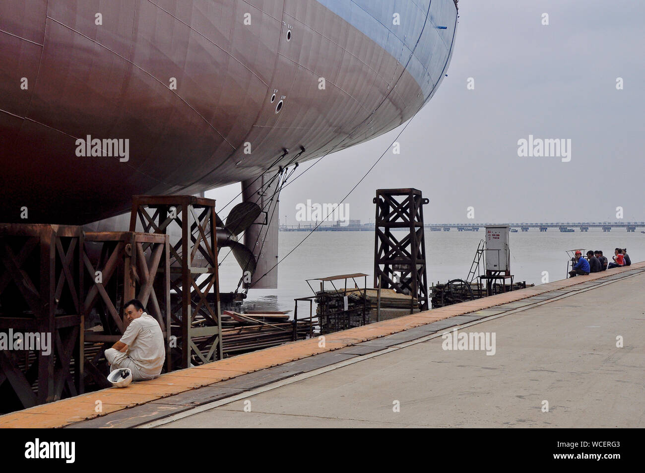 Shipbuilding on the Yangtze River in Nantong Jiangsu China Stock Photo ...