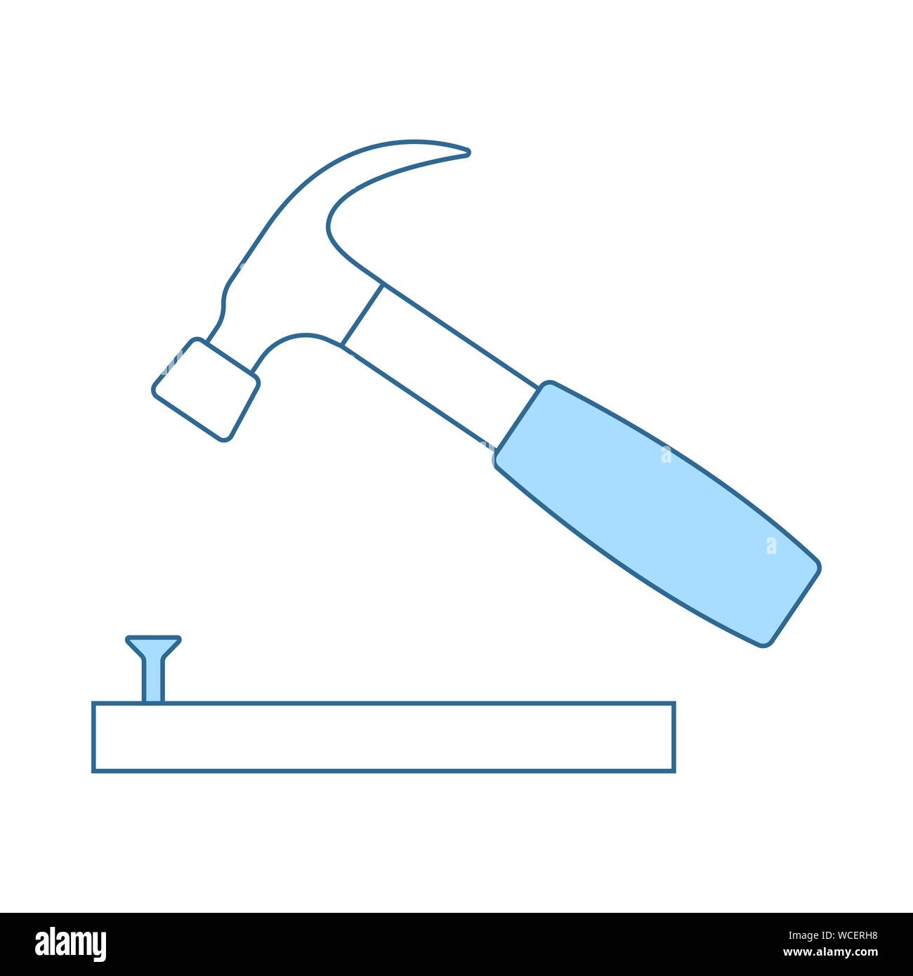 Icon Of Hammer Beat To Nail. Thin Line With Blue Fill Design. Vector ...