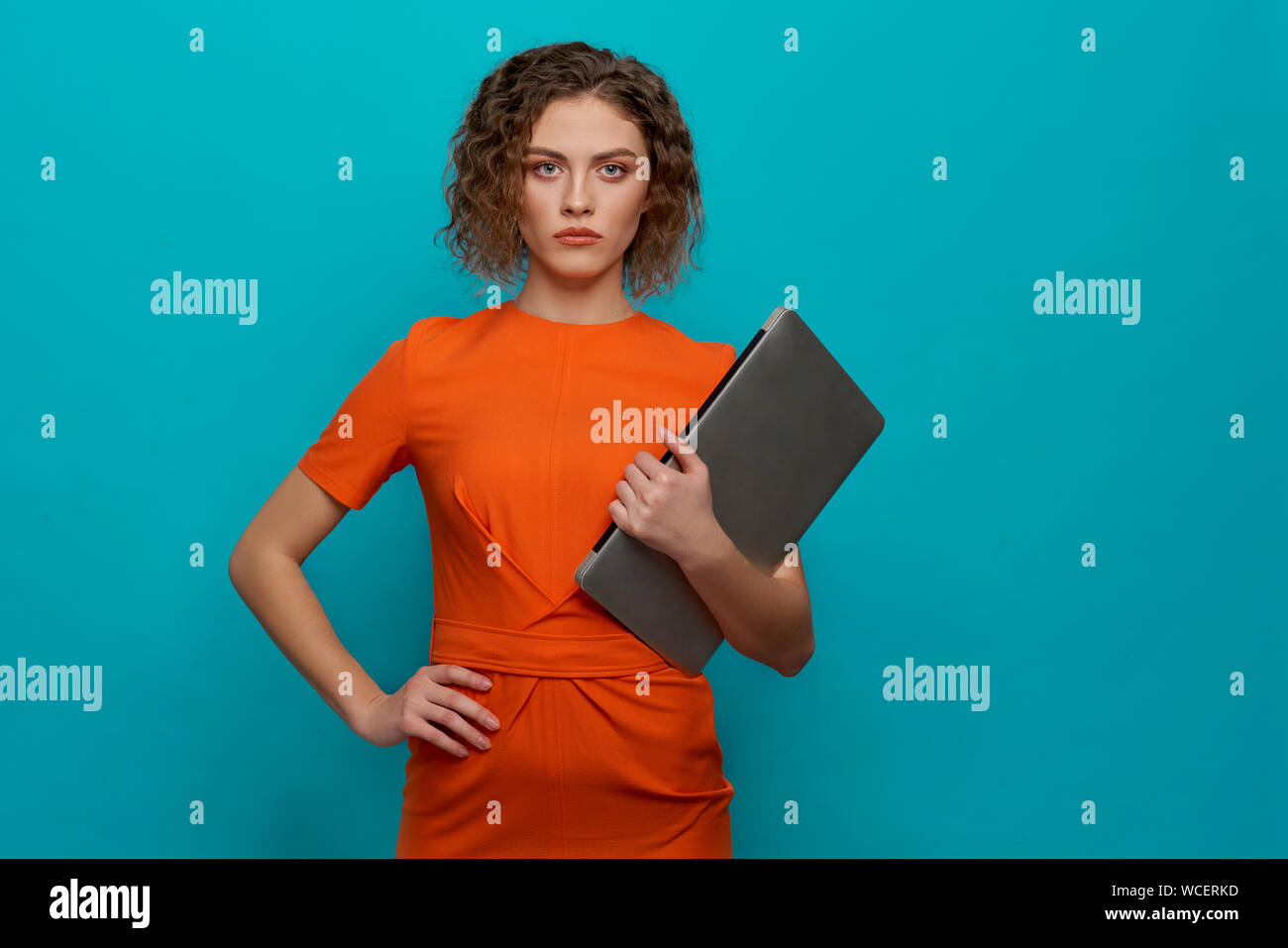 Female serious working computer hi-res stock photography and images - Alamy