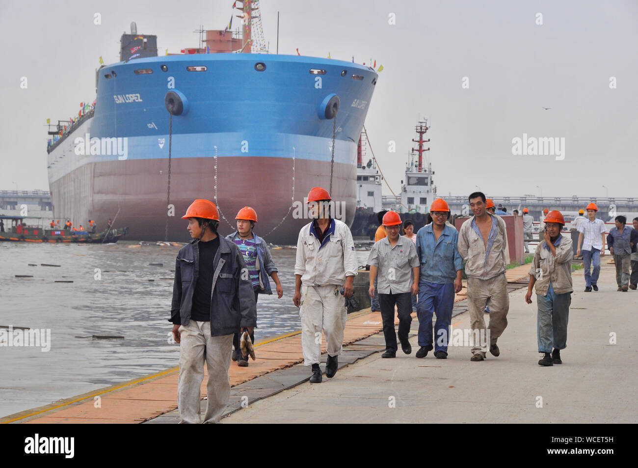 Shipbuilding on the Yangtze River in Nantong Jiangsu China Stock Photo ...