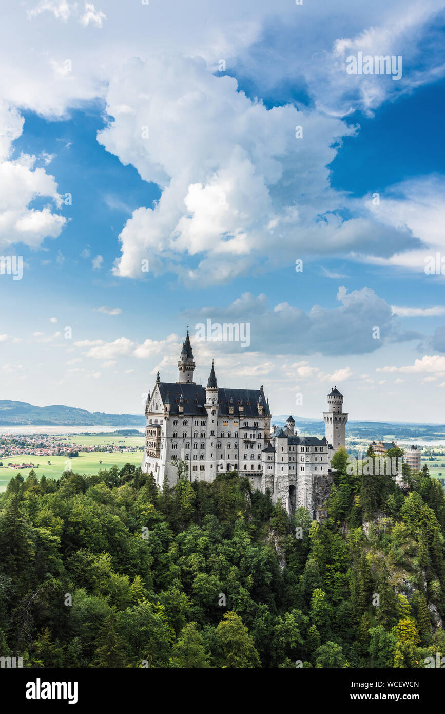 Summer, vertical frame of the romantic Neuschwanstein castle - famous ...