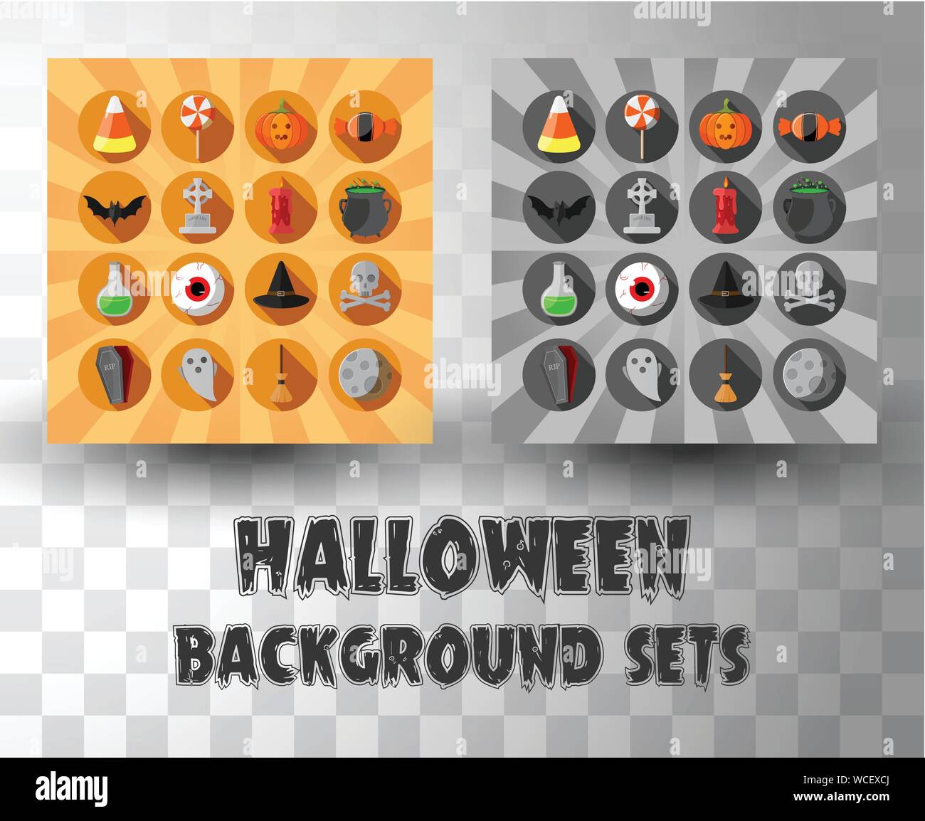 Halloween circle flat icons set with different background Stock Vector ...