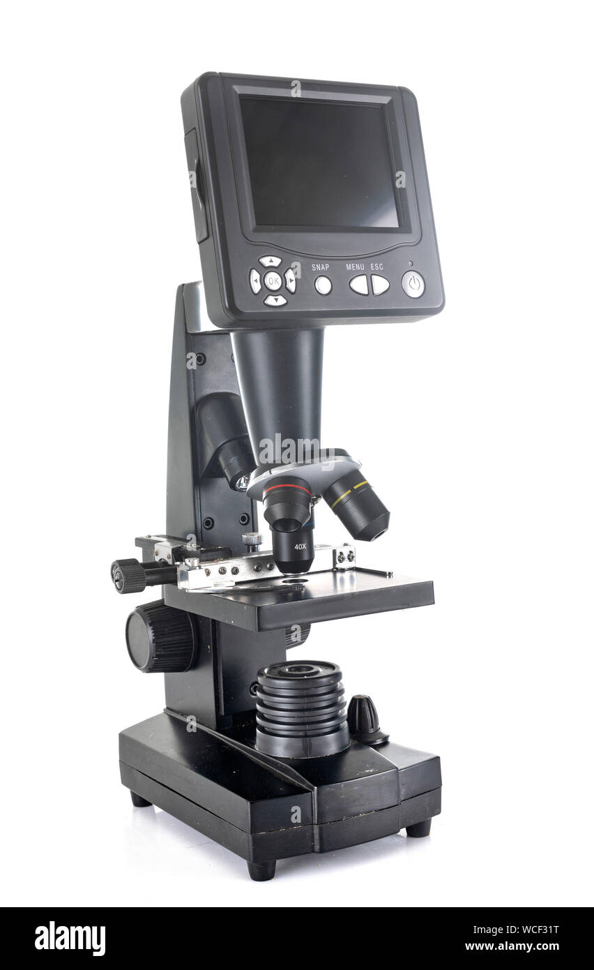 black microscope in front of white background Stock Photo - Alamy