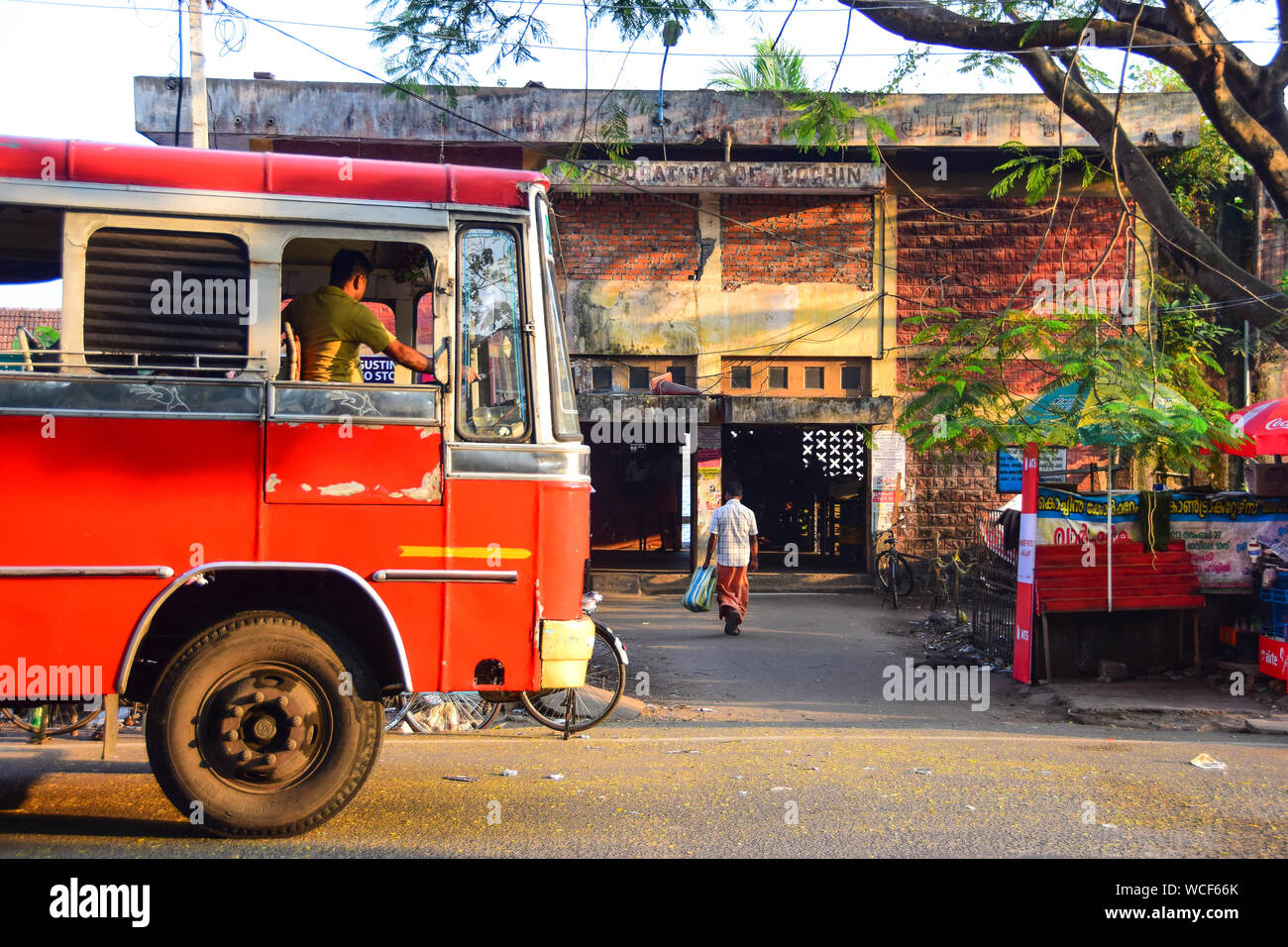 Red Bus, Ferry Jetty, Fort Kochi, Cochin, India Stock Photo - Alamy