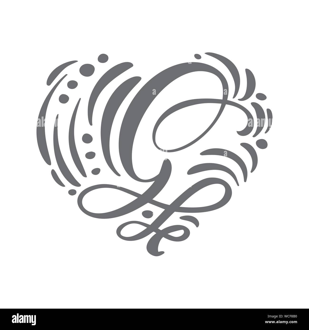 Heart love vector Hand Drawn calligraphic scandinavian floral G logo ...