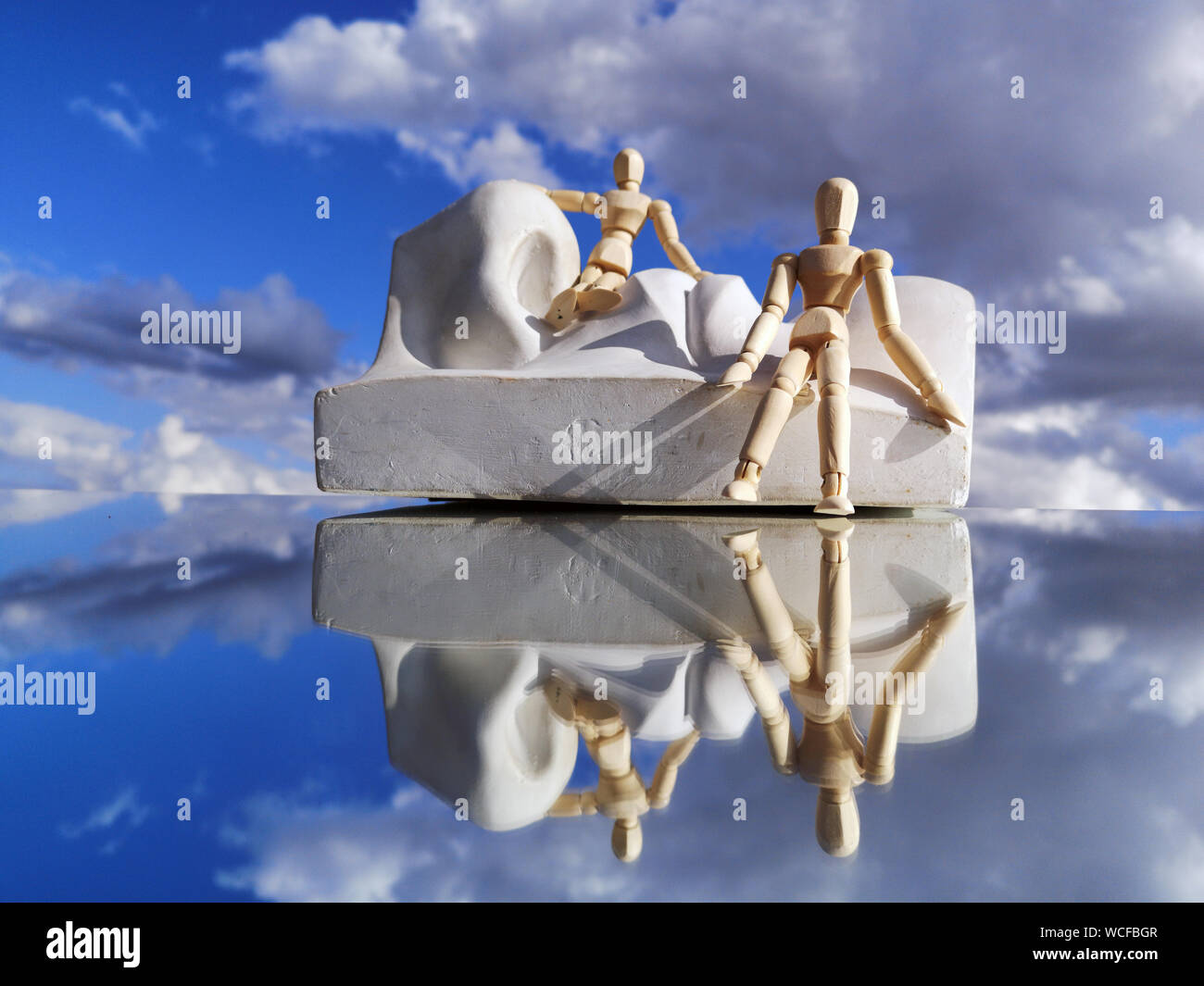Plaster head model cast for drawing on mirror in space and two small ...
