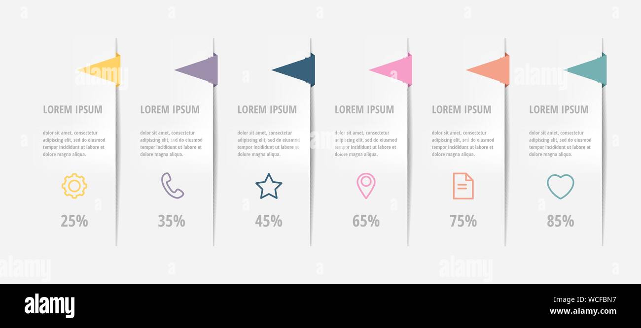 Vector infographic flat template for six paper label, diagram, graph ...