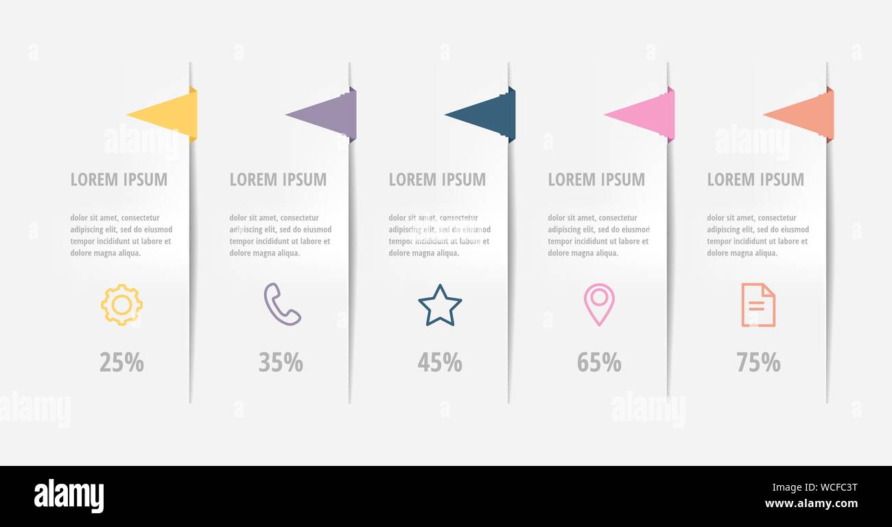 Vector infographic flat template for five paper label, diagram, graph ...