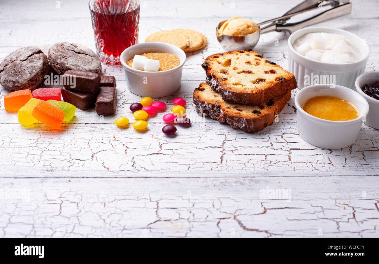Unhealthy products high in sugar Stock Photo - Alamy