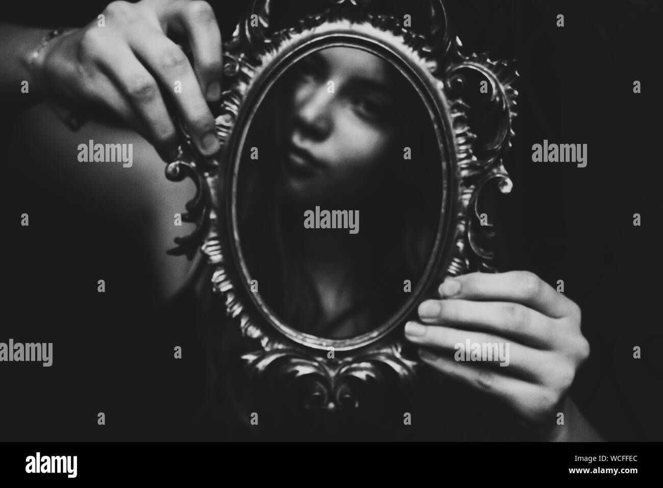 Woman mirror body image Black and White Stock Photos & Images - Alamy