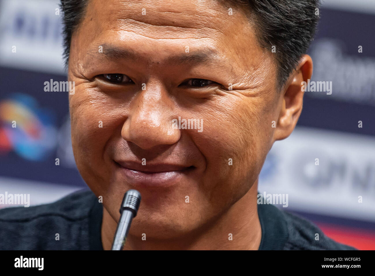 Head coach Go Oiwa of Japan's Kashima Antlers F.C. attends a press ...