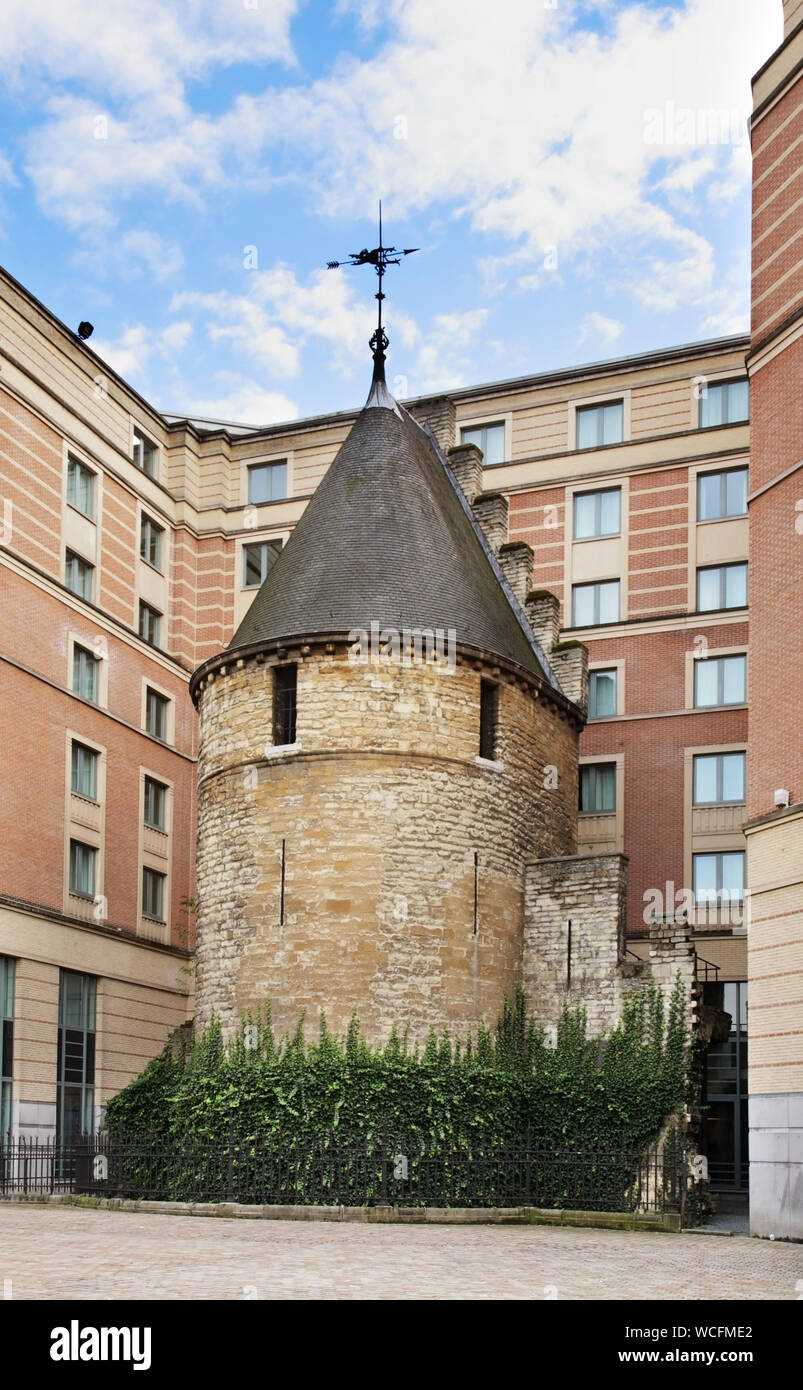 Medieval Black tower in Brussels. Belgium Stock Photo - Alamy