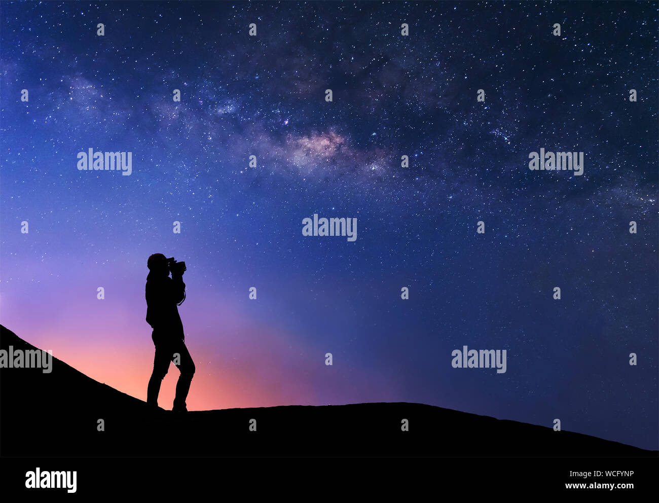 Mountain Silhouette Night Sky Person High Resolution Stock Photography ...