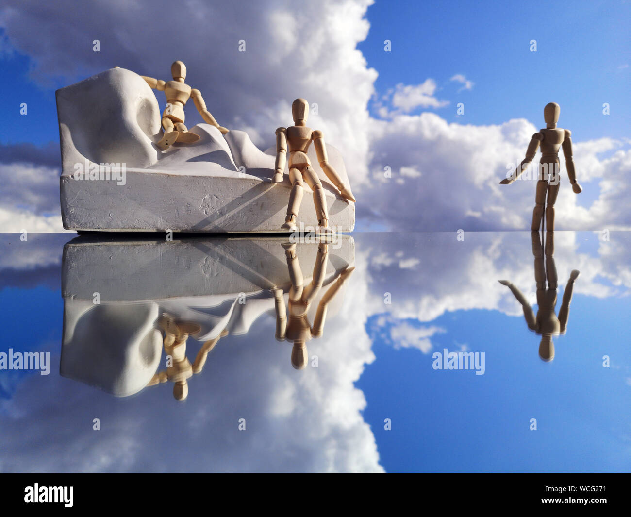 Plaster head model cast for drawing on mirror and three small wooden ...