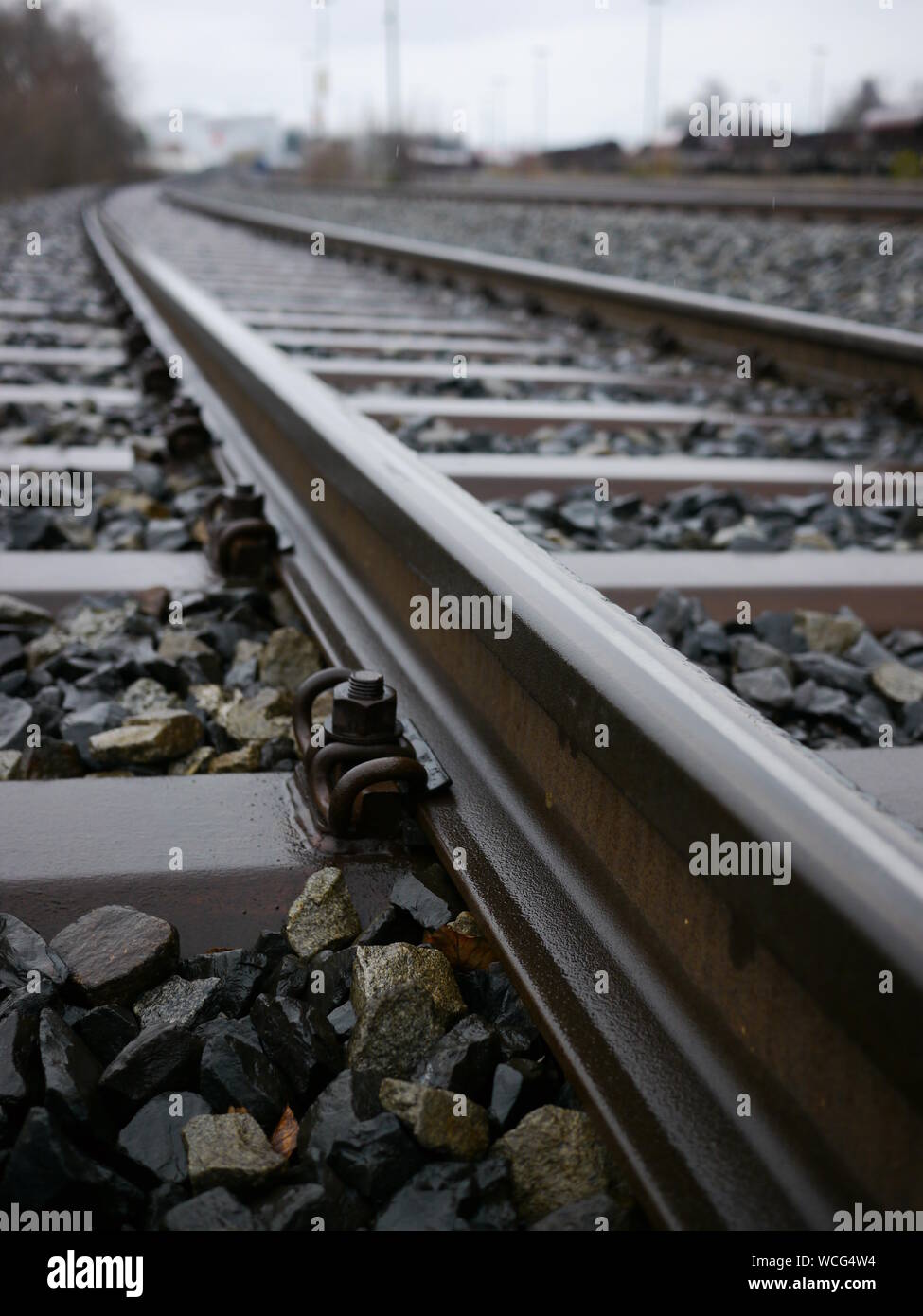 Railroad Tracks On Railroad Station Platform Stock Photo - Alamy