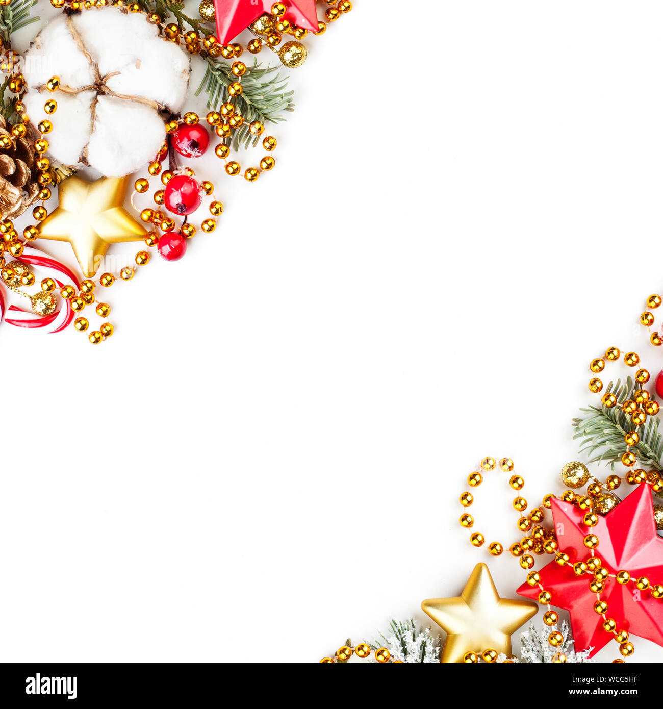 Colorful corners of Christmas decor on white background Stock Photo - Alamy