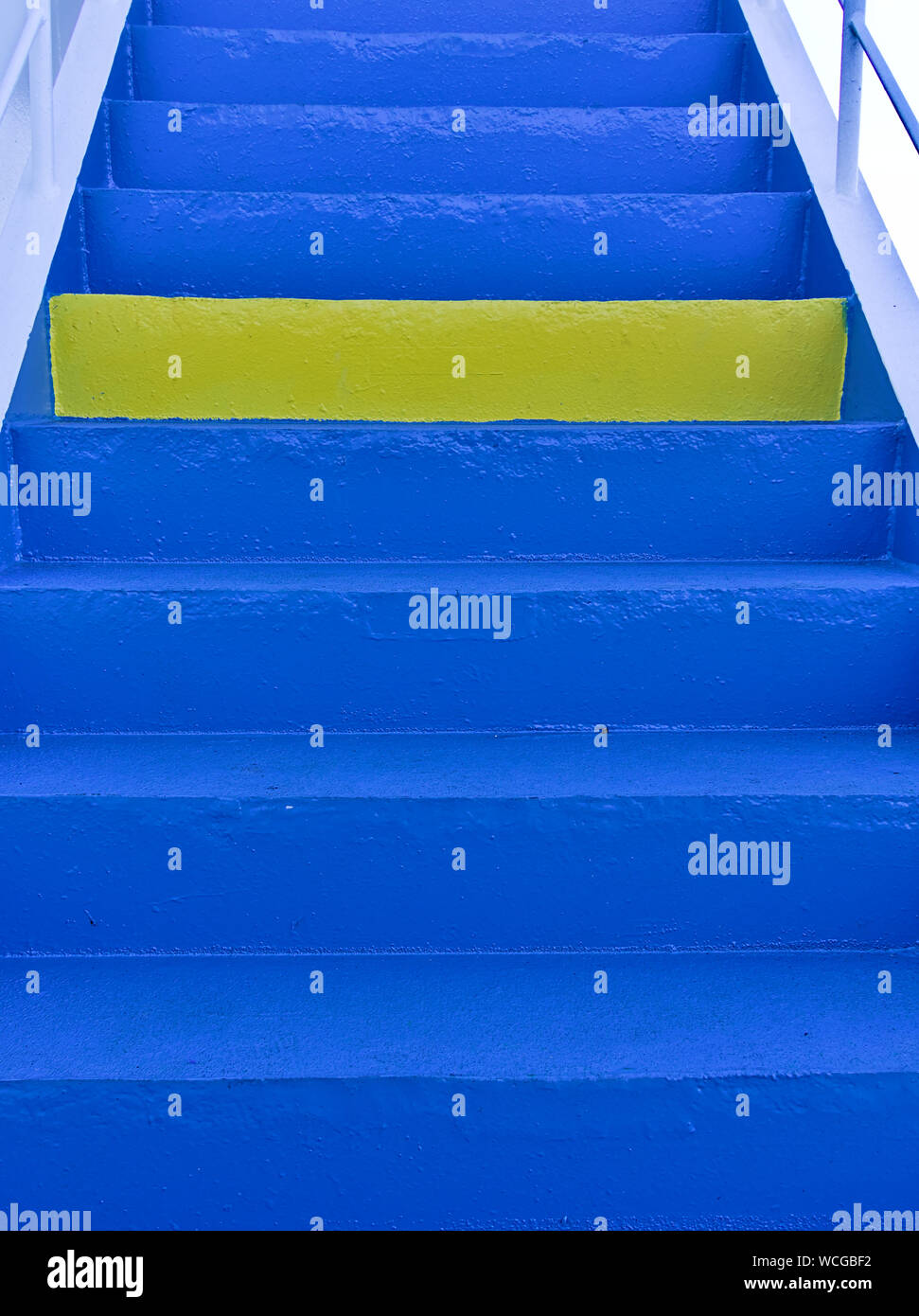 Ferryboat colorful blue and yellow staircase steps close up Stock Photo ...