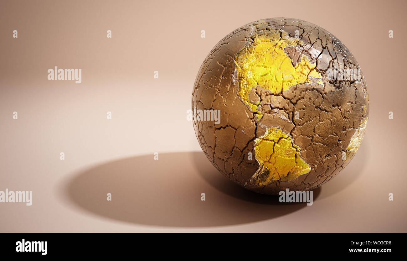Dry earth with cracked soil. Copy space on the left. 3D illustration ...