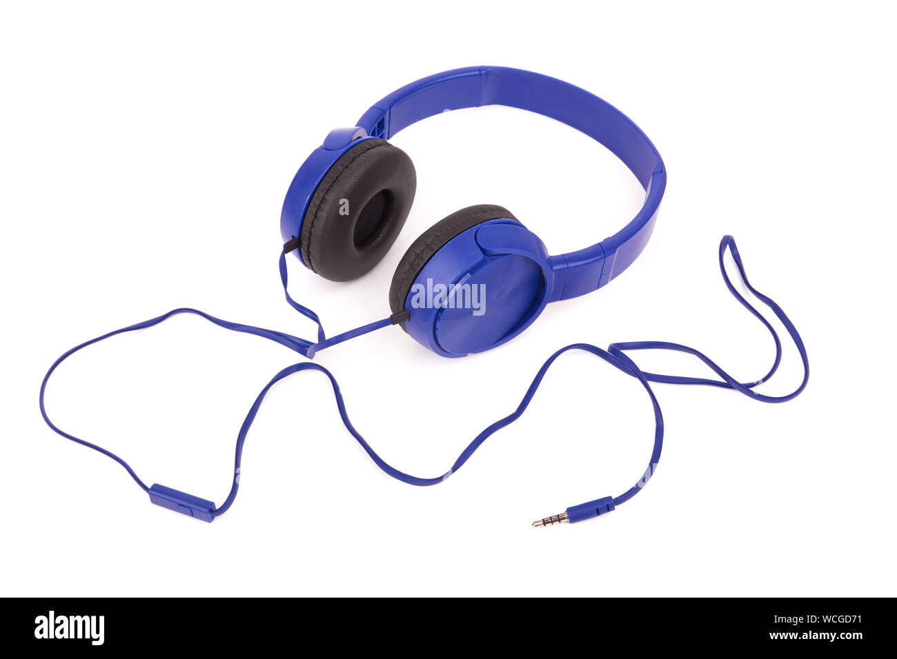 Blue headphones isolated on a white background Stock Photo - Alamy