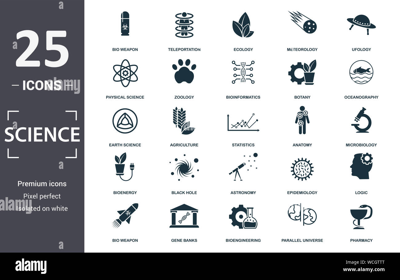 Science icon set. Contain filled flat agriculture, pharmacy ...