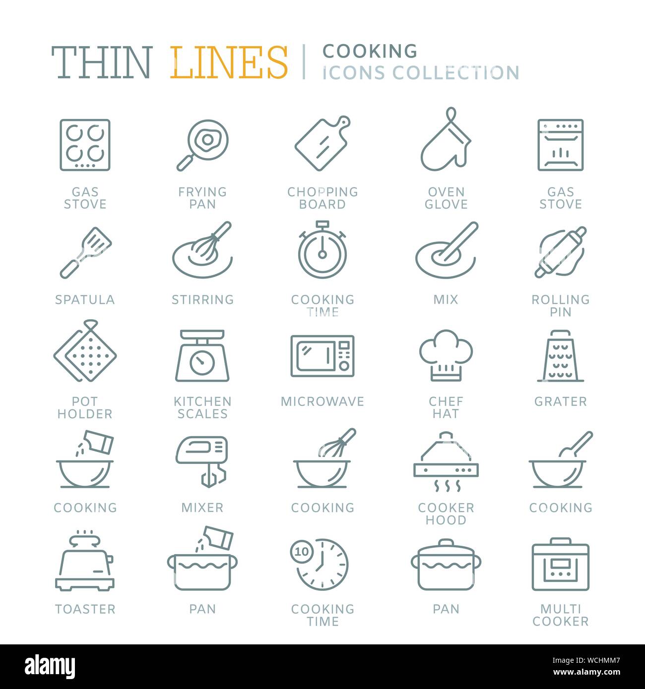Collection of cooking thin line icons. Vector eps 8 Stock Vector Image ...