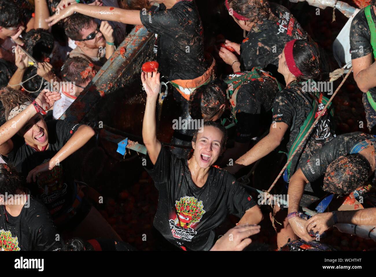 Bunol, Spain. 28th Aug, 2019. Buñol, Spain; 28/08/2019.- La Tomatina, a ...