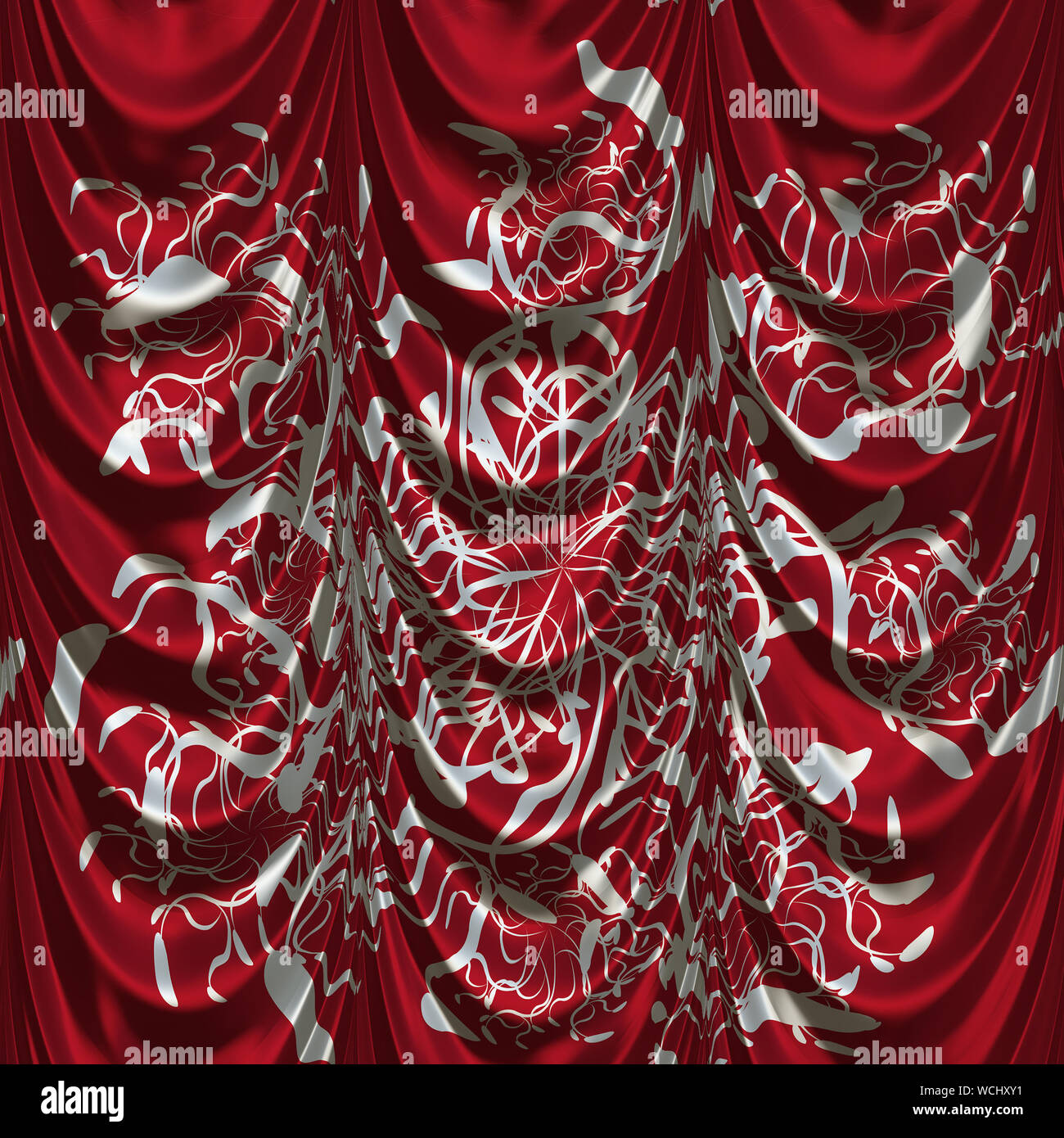 Vintage red satin curtains with pattern background Stock Photo - Alamy
