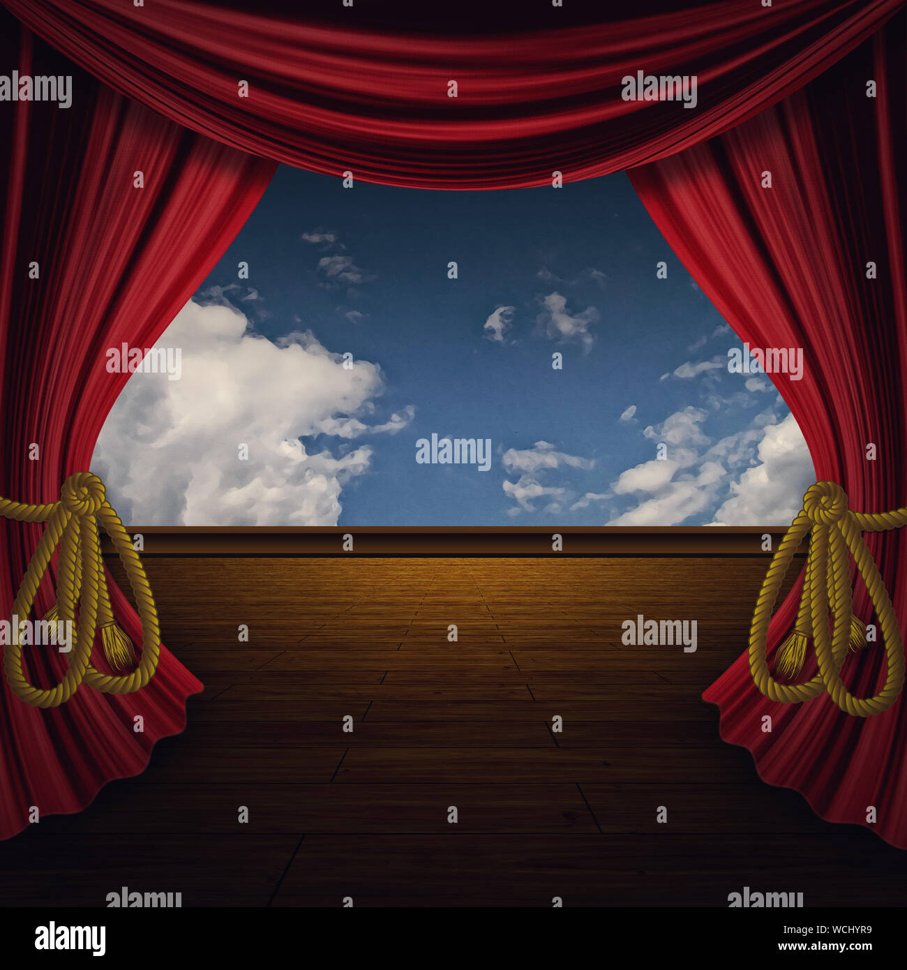 Decorative retro theater stage red curtains with floor Stock Photo - Alamy