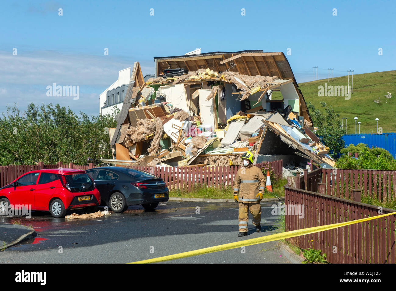Domestic house explosion caused by gas in the village of Brae Shetland ...